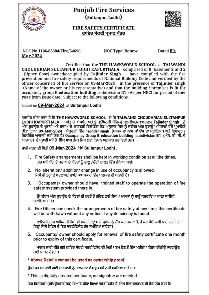 fire safety certificate – The Hawk Word School